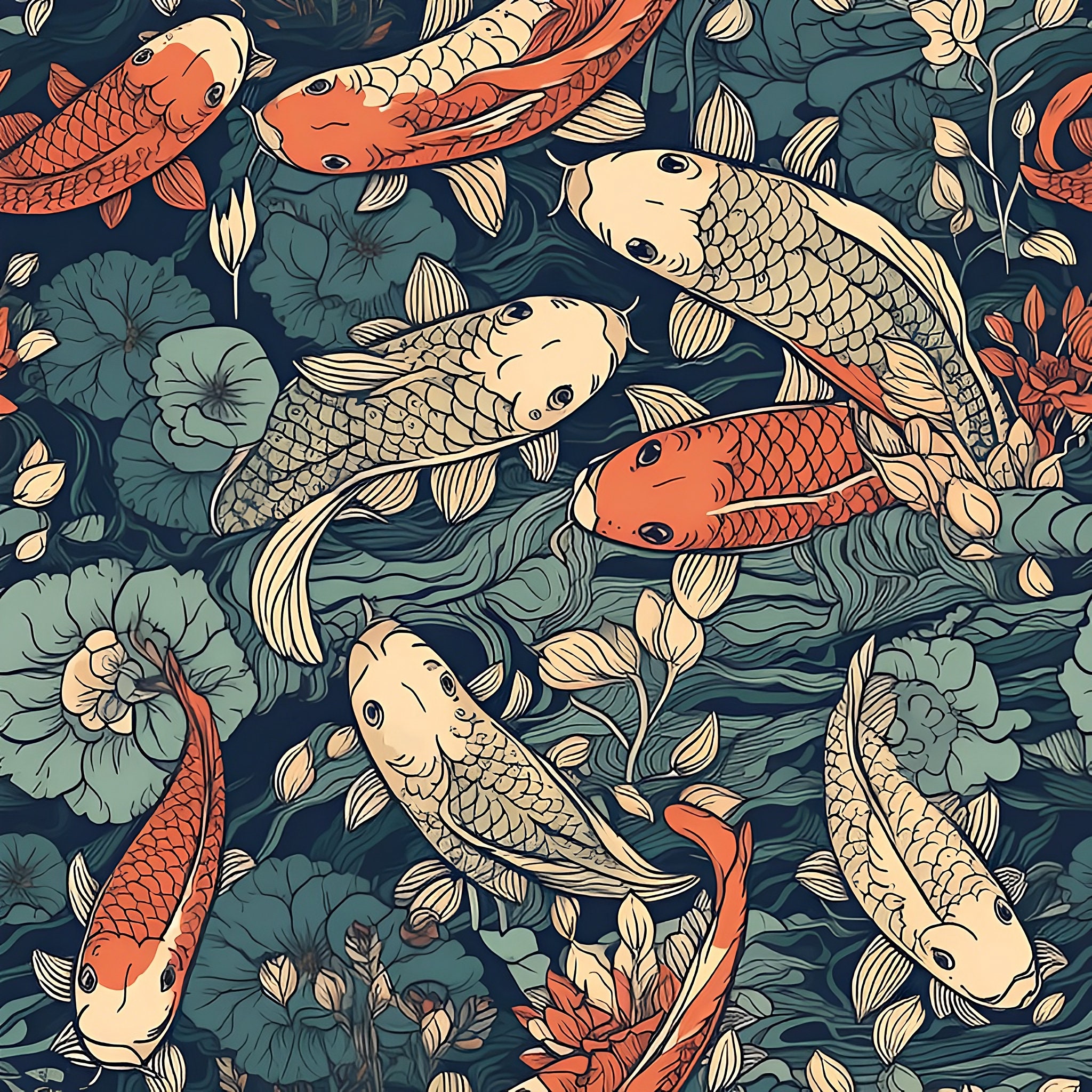 Koi Fish Pattern Digital Pattern Seamless Pattern - Etsy