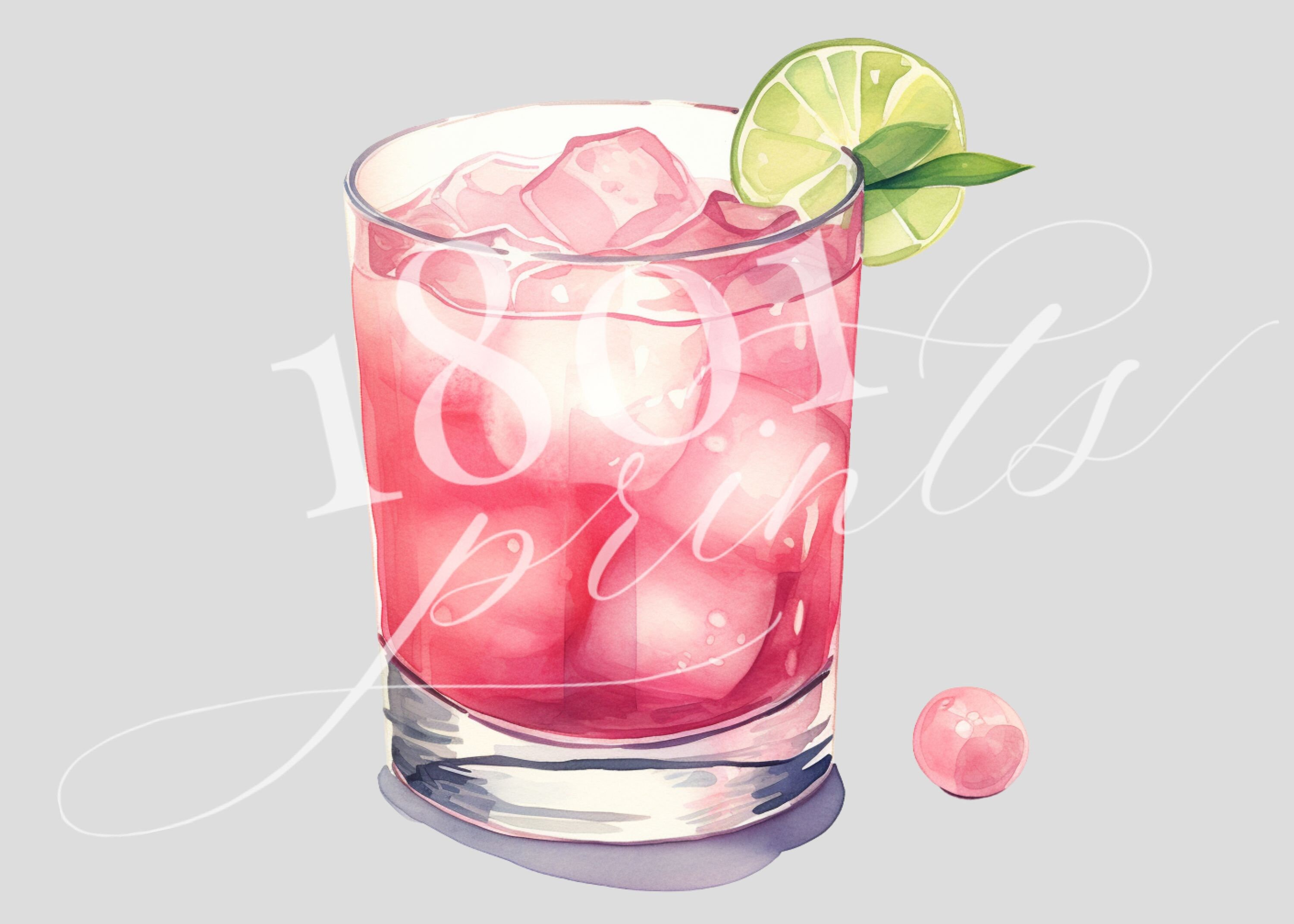 Pink Melon Ball Watercolor Cocktail Graphic Illustration Clipart ...