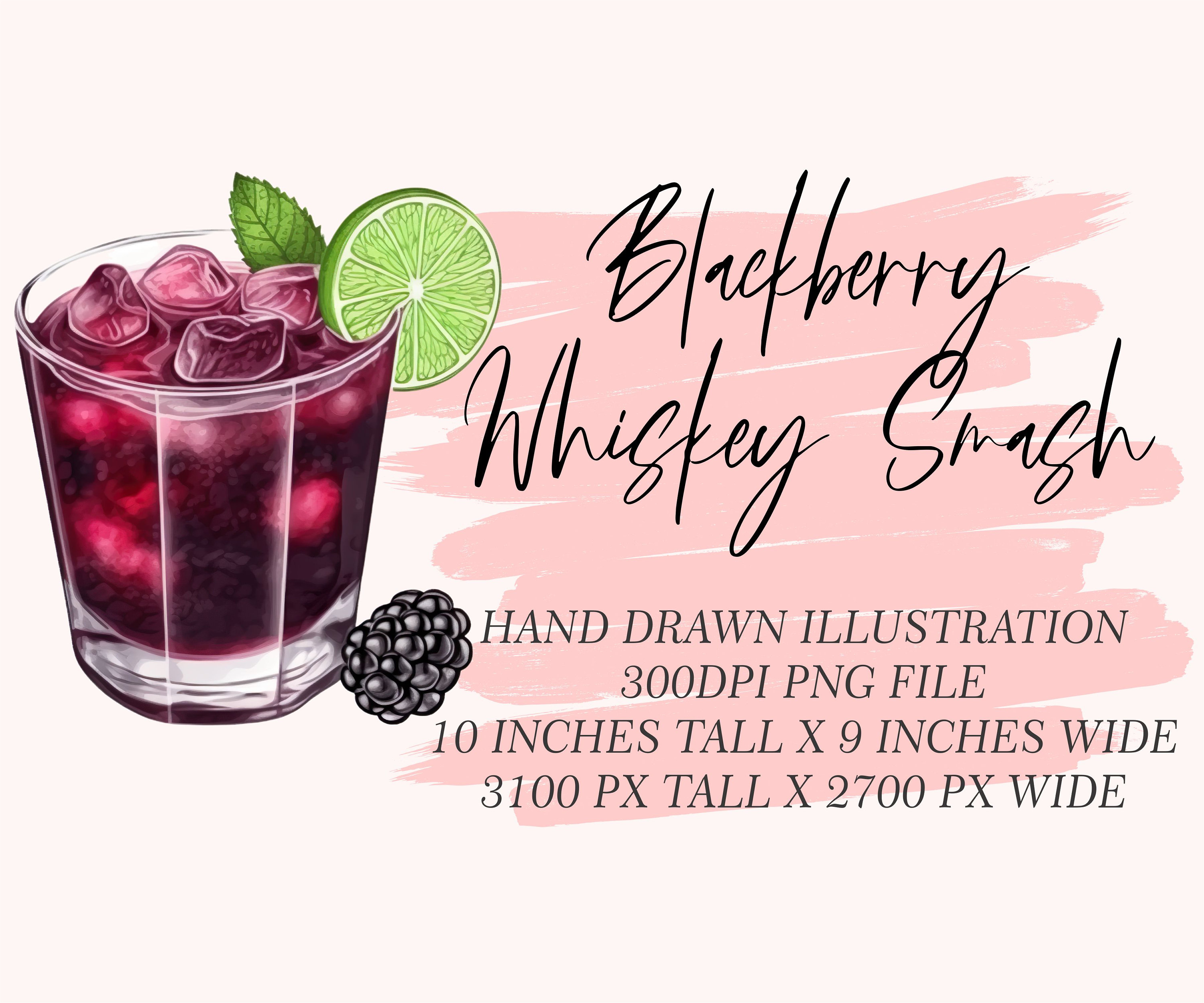 Blackberry Whiskey Smash Cocktail Graphic Illustration || Clipart ...