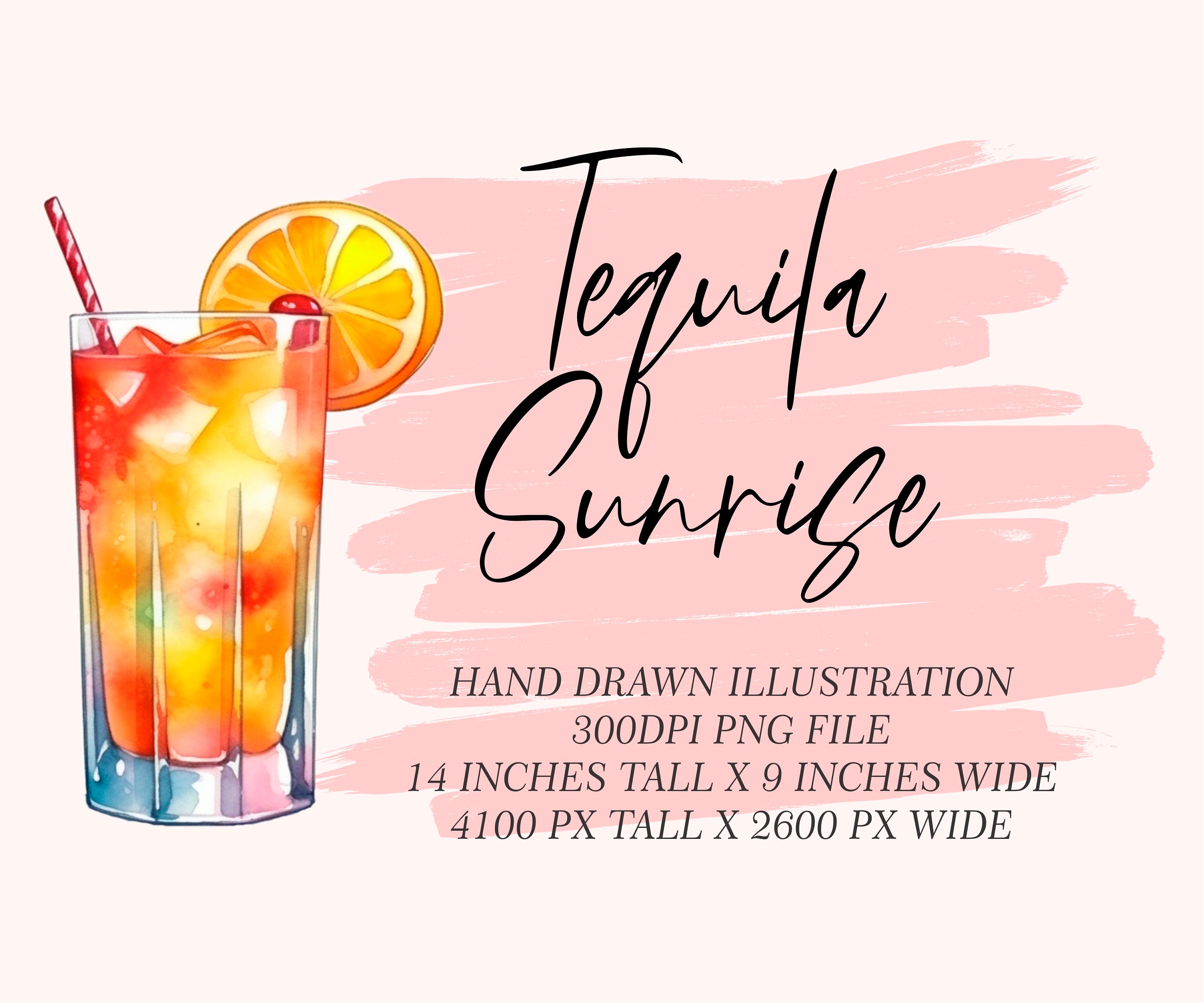 Tequila Sunrise Cocktail Graphic Illustration || Clipart Digital ...