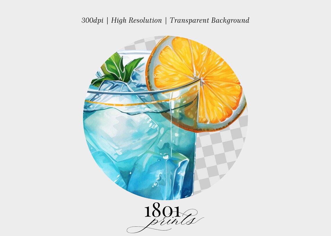 Blue Lagoon Cocktail Graphic: Watercolor Wedding Bar Menu (digital ...