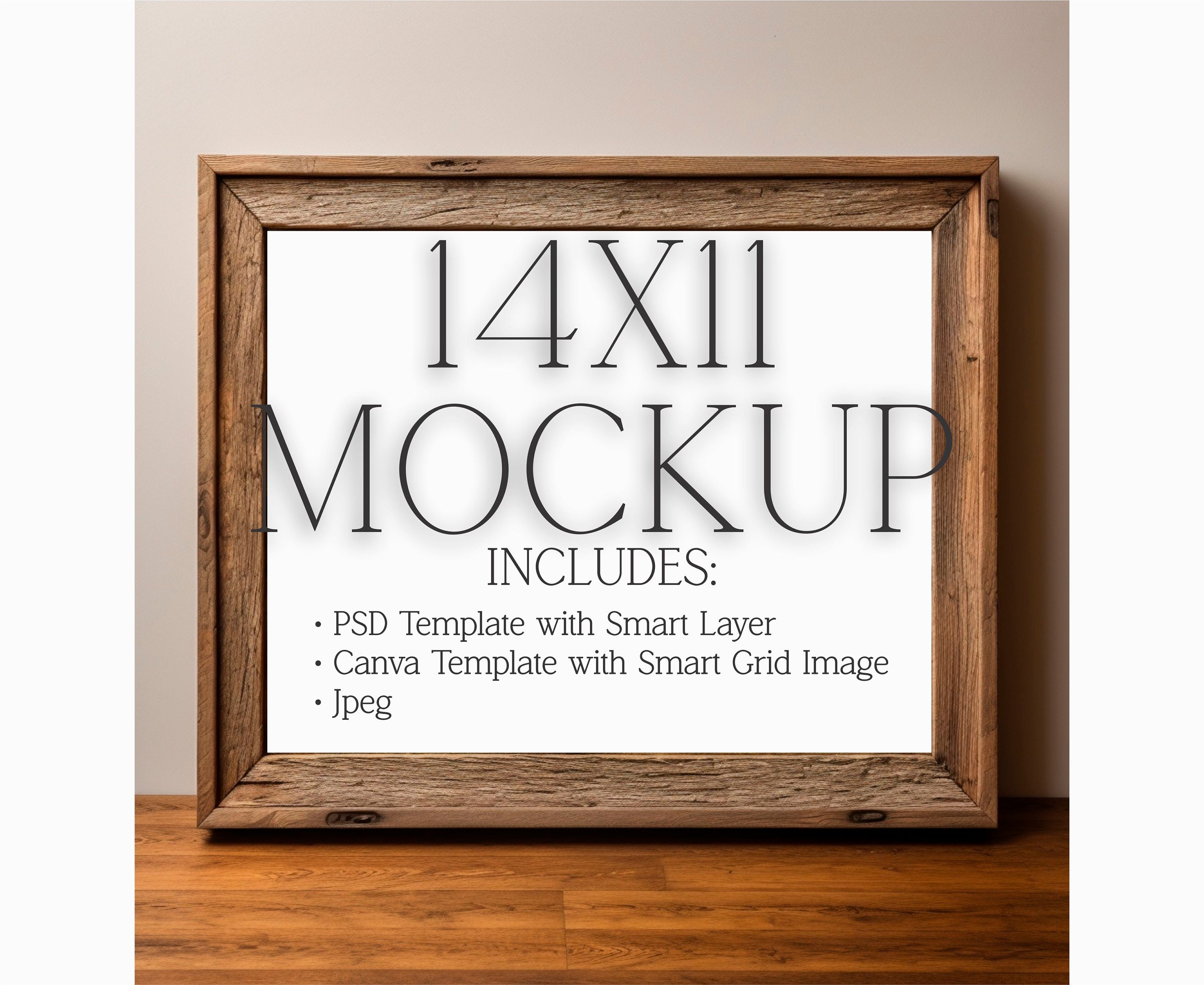 14x11 Horizontal Wooden Frame Mockup Portrait Poster Picture Wall Frame ...