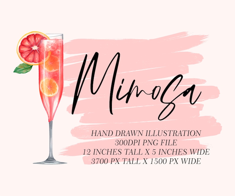 Mimosa Cocktail Illustration Watercolor Cocktail Graphic - Etsy