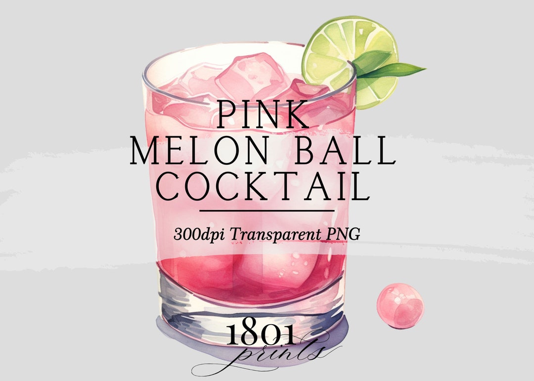 Pink Melon Ball Watercolor Cocktail Graphic Illustration || Clipart ...