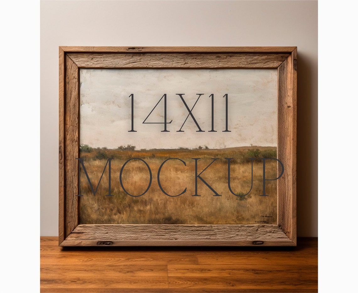 14x11 Horizontal Wooden Frame Mockup Portrait Poster Picture Wall Frame ...