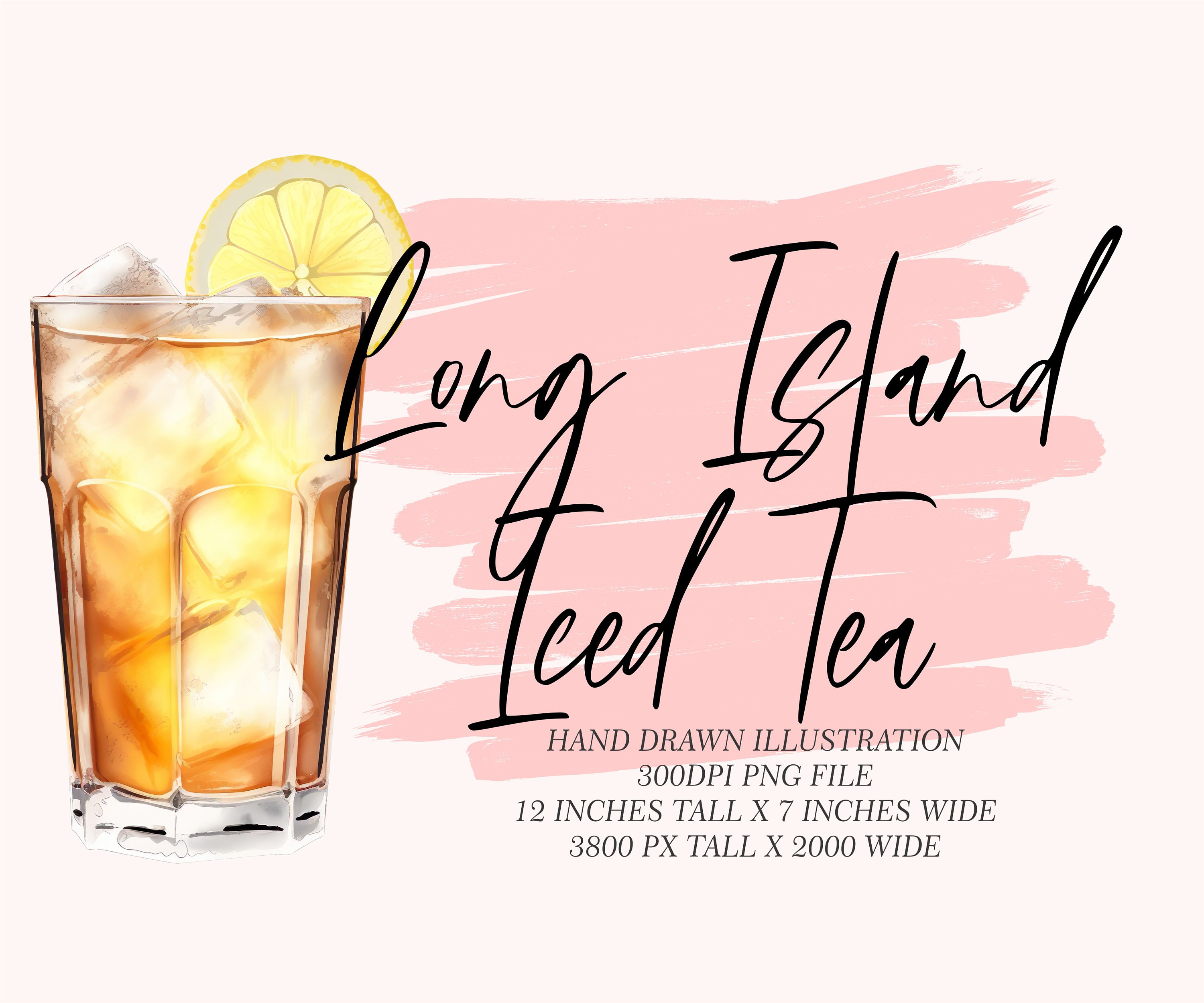 Long Island Iced Tea Cocktail Graphic Illustration Clipart Digital Download Watercolor Bar Menu