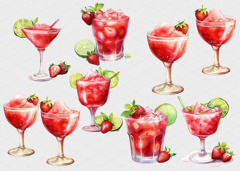 Strawberry Margarita Bundle Cocktail Graphic Illustration Clipart ...