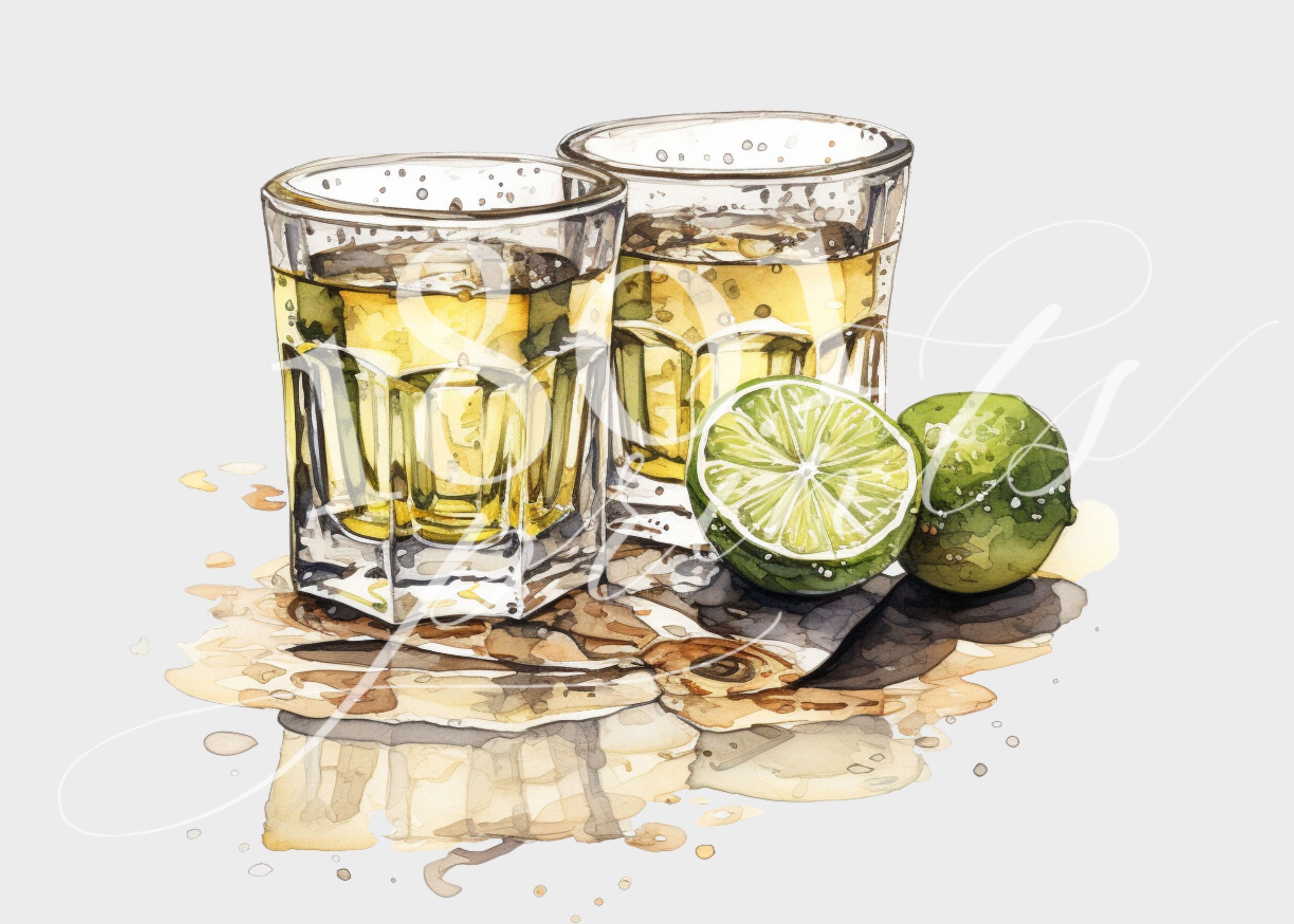 Tequila Shots || Clipart Digital Graphic Download Watercolor Bar Menu ...