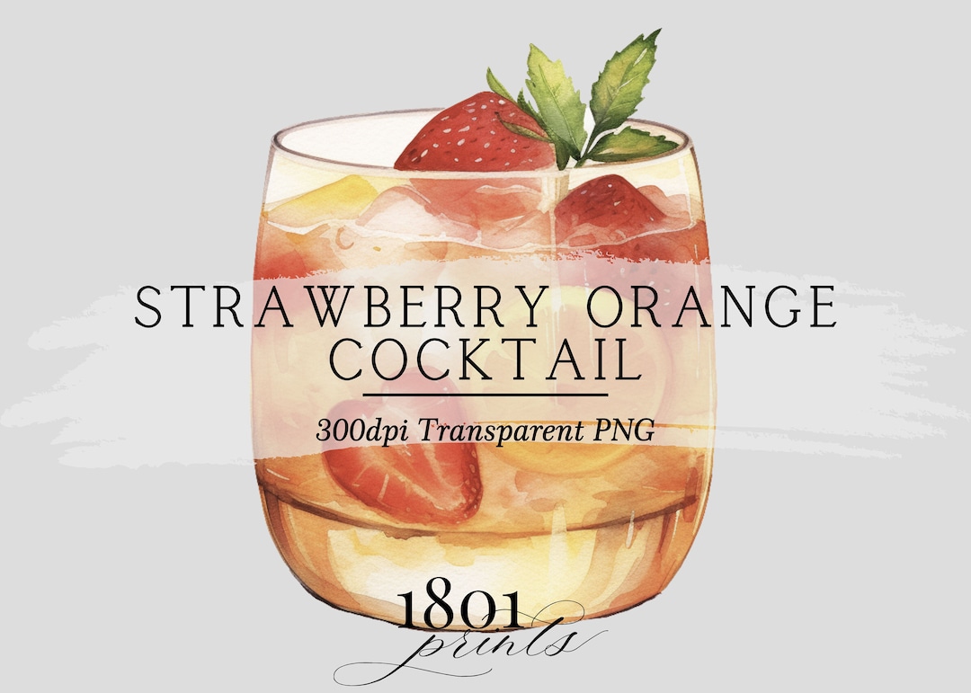 Strawberry Orange Cocktail Watercolor Graphic Illustration || Clipart ...