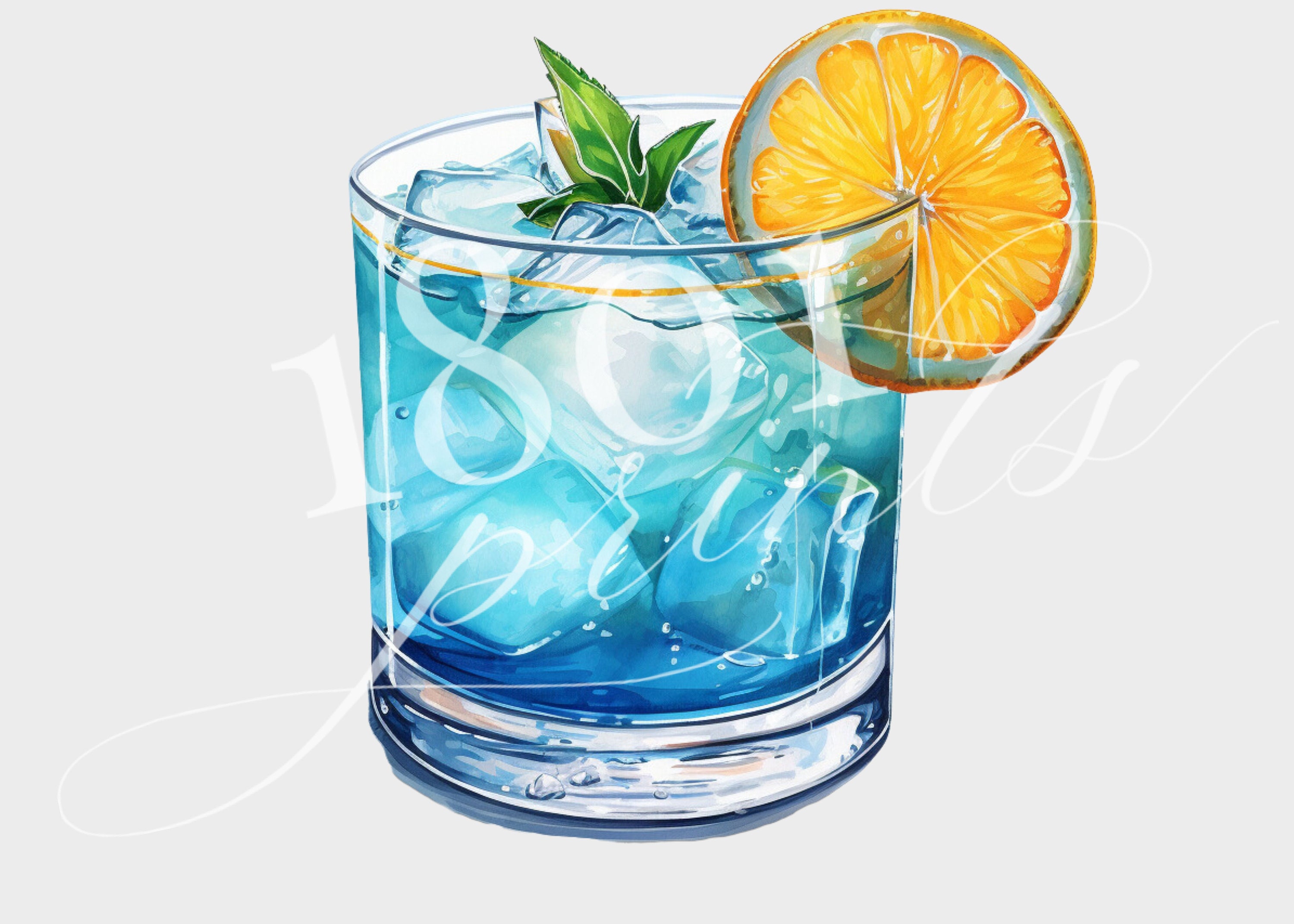 Blue Lagoon Cocktail Graphic: Watercolor Wedding Bar Menu (digital ...