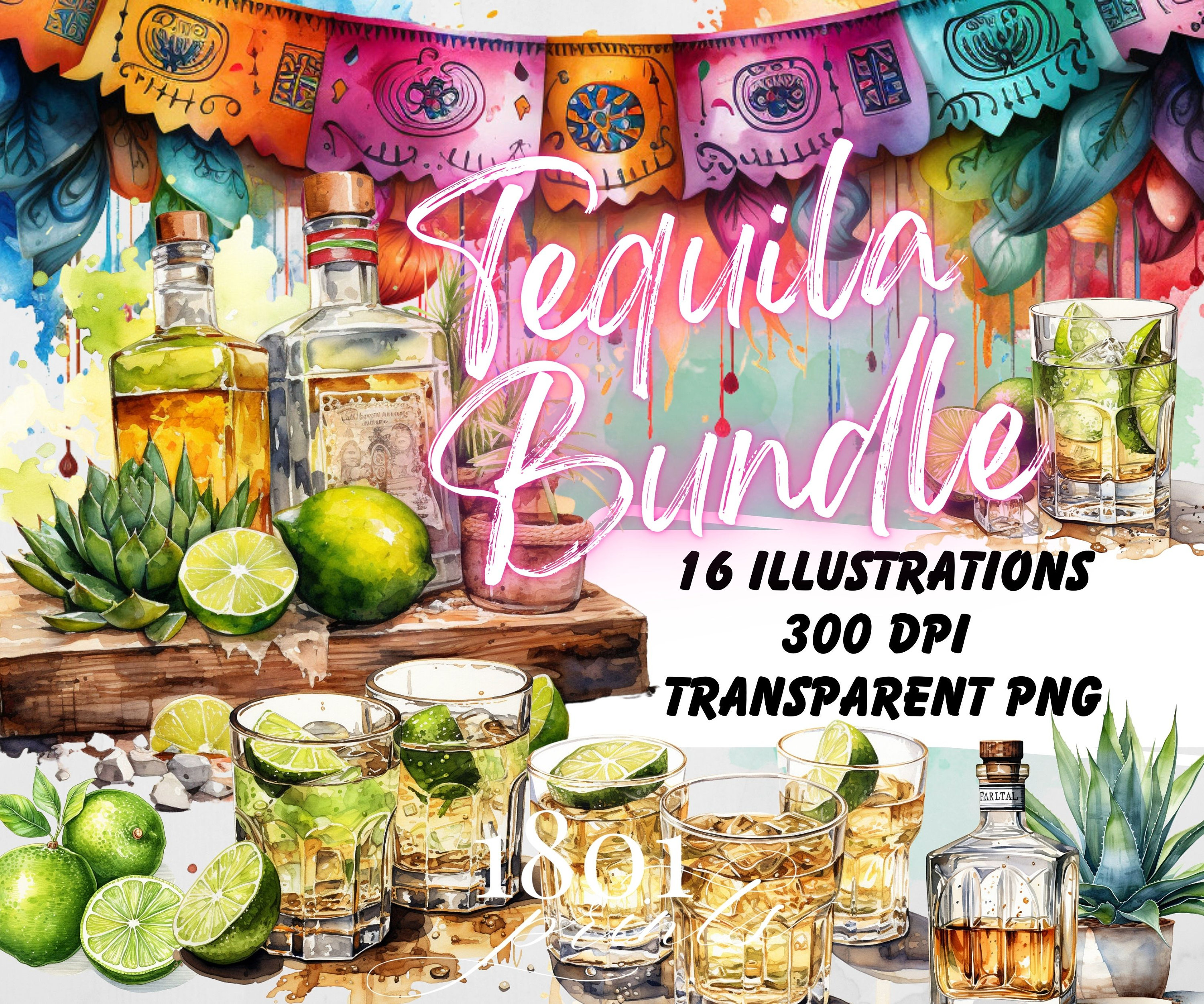 Tequila Illustration Bundle Clipart Digital Graphic - Etsy