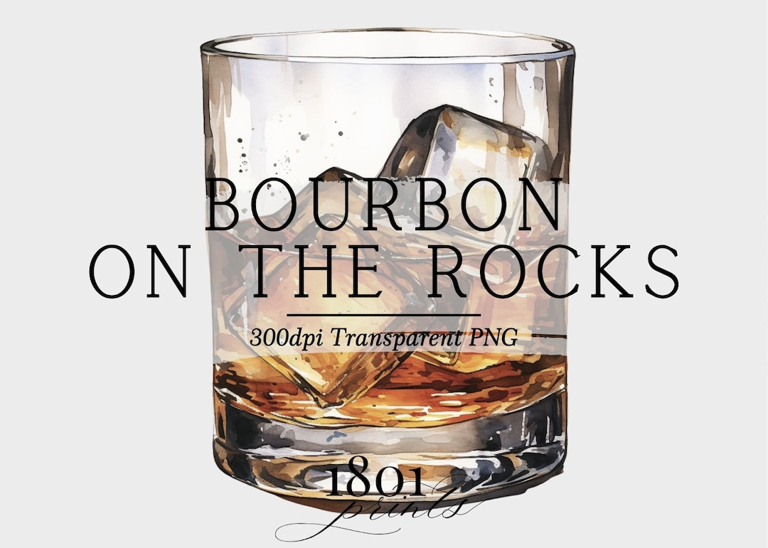 Bourbon on the Rocks Watercolor Cocktail Graphic Illustration ...