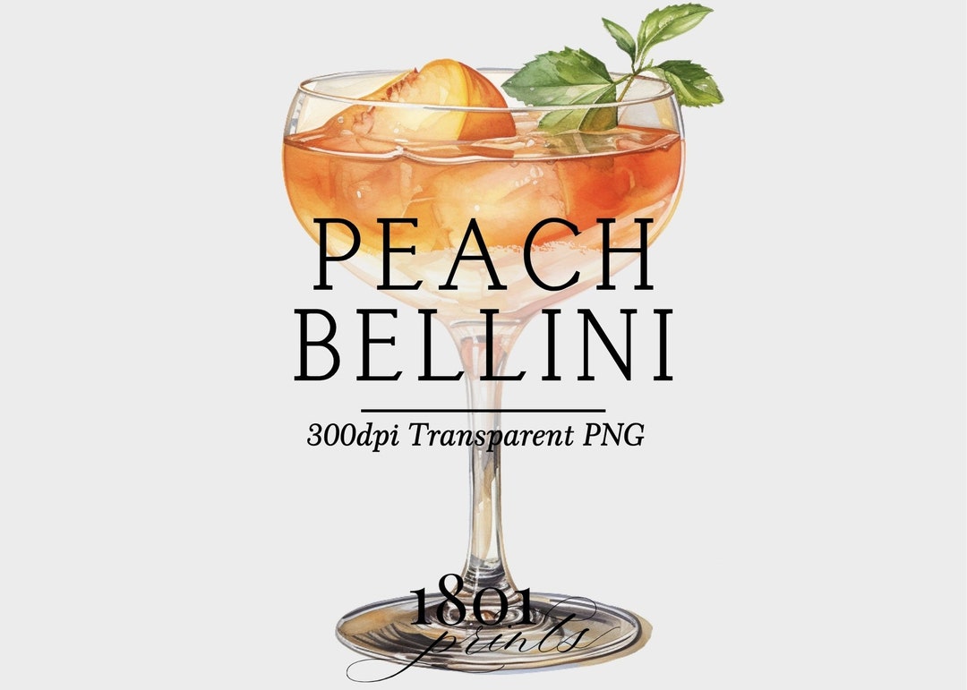 Peach Bellini Cocktail Illustration || Clipart Digital Download Watercolor Bar Menu Wedding ...