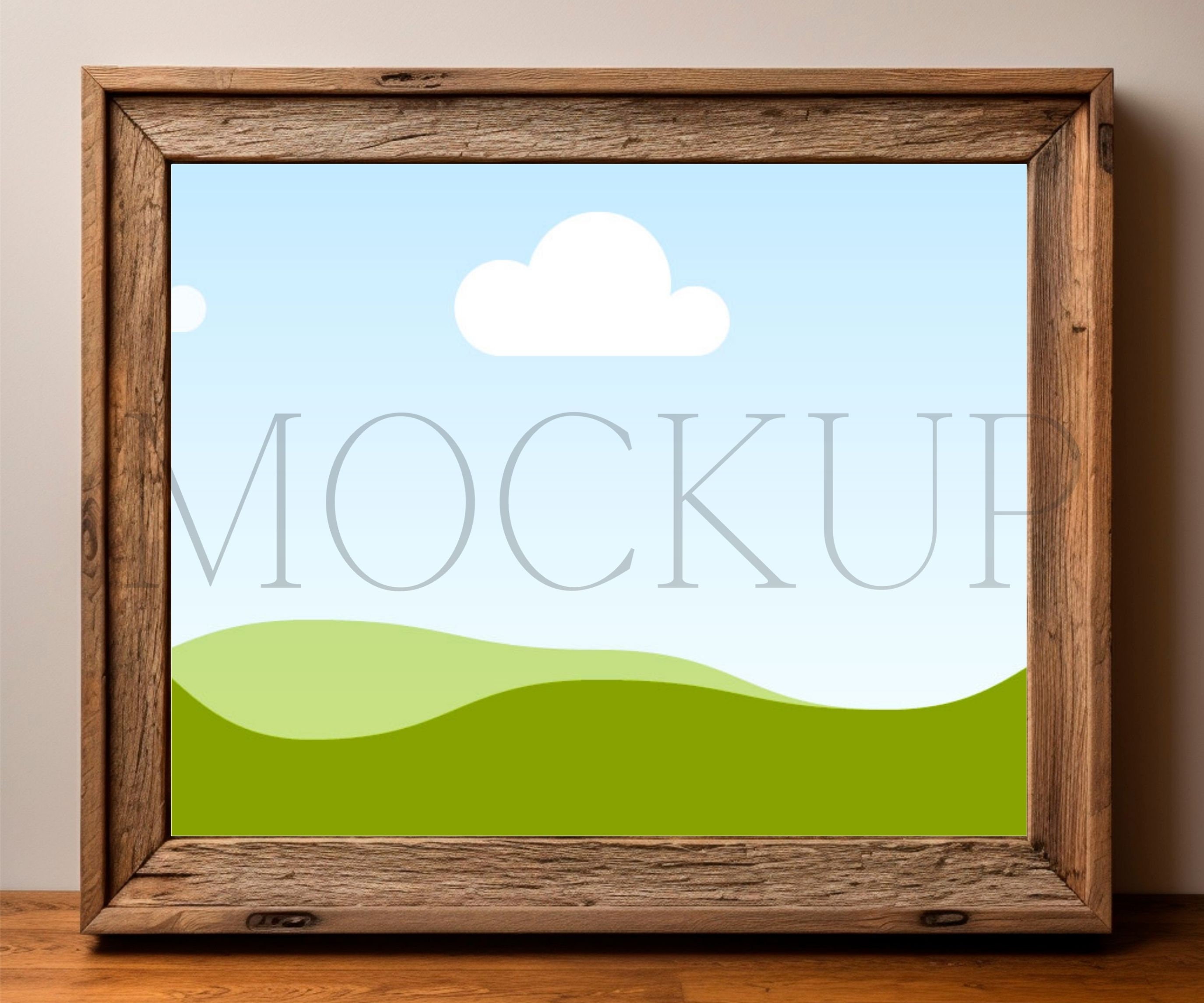14x11 Horizontal Wooden Frame Mockup Portrait Poster Picture Wall Frame ...