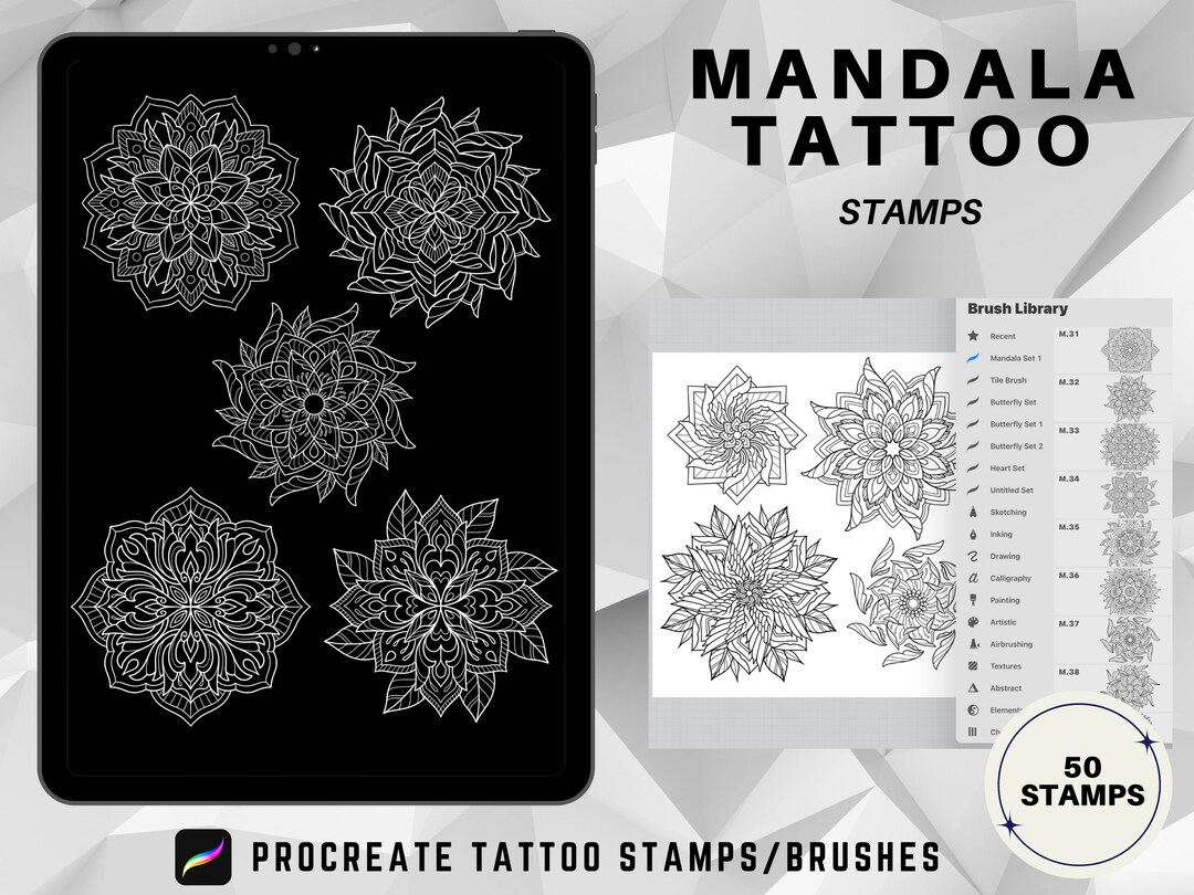 50 Procreate Geometric Mandala Tattoo Stamps | Procreate Brushes ...