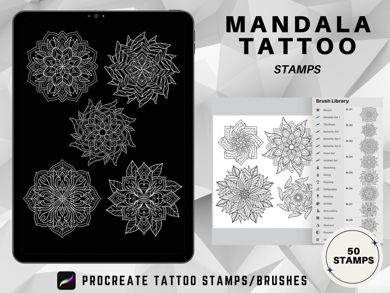 50 Procreate Geometric Mandala Tattoo Stamps Procreate - Etsy