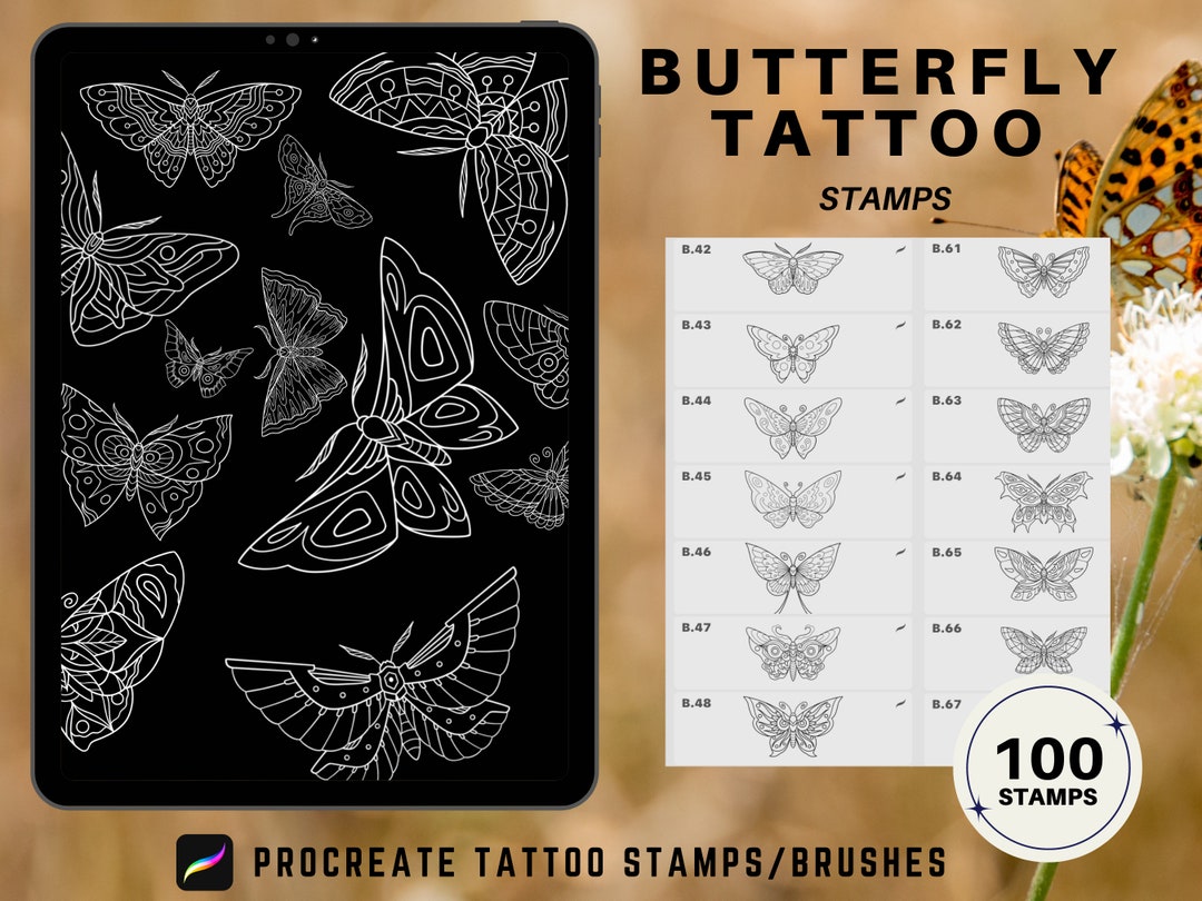 100 Procreate Butterfly Moth Tattoo Stamps Procreate Brushes - Etsy