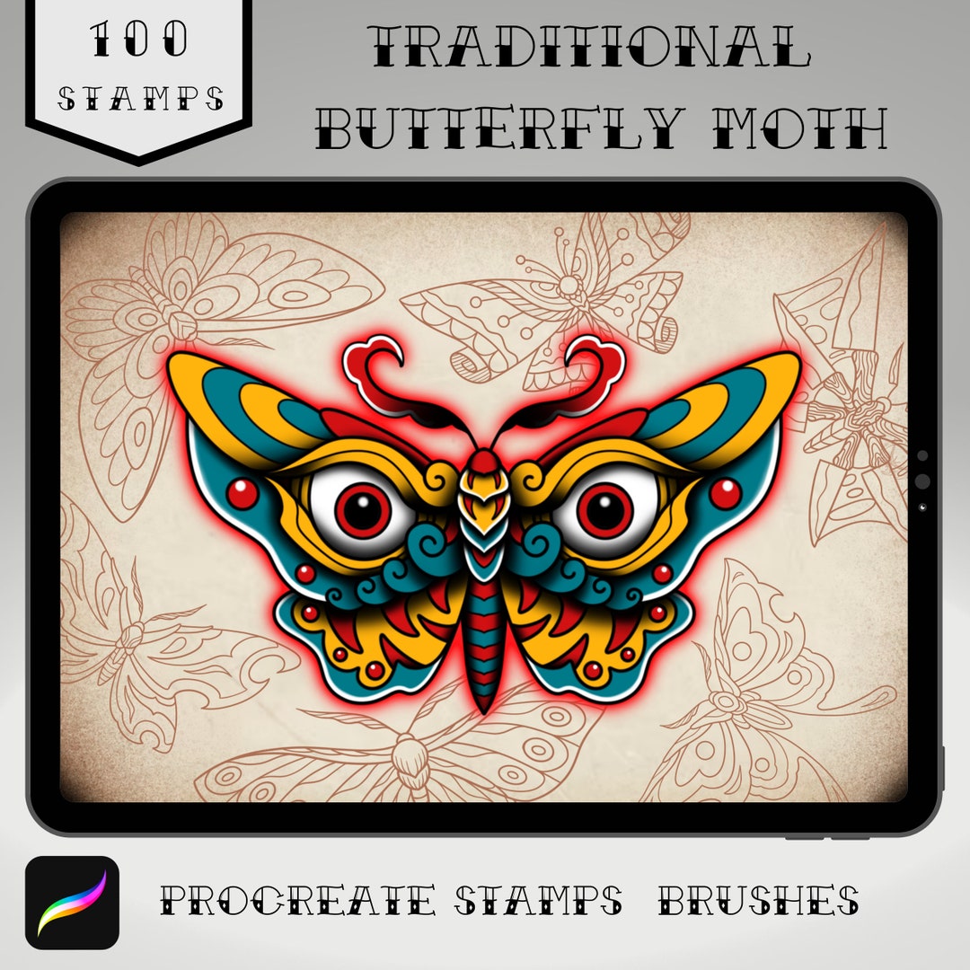 100 Procreate Butterfly Moth Tattoo Stamps | Procreate Brushes | Tattoo ...
