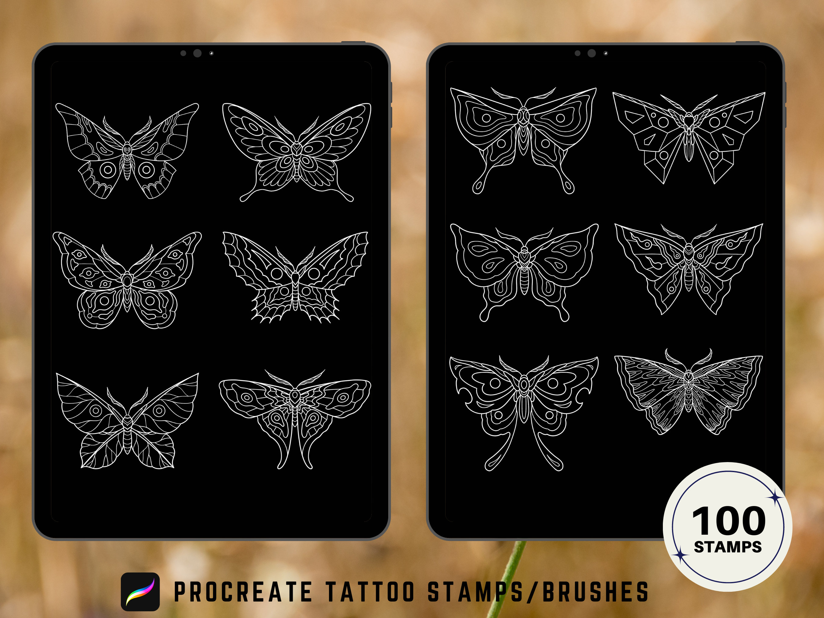 100 Procreate Butterfly Moth Tattoo Stamps Procreate Brushes Tattoo ...