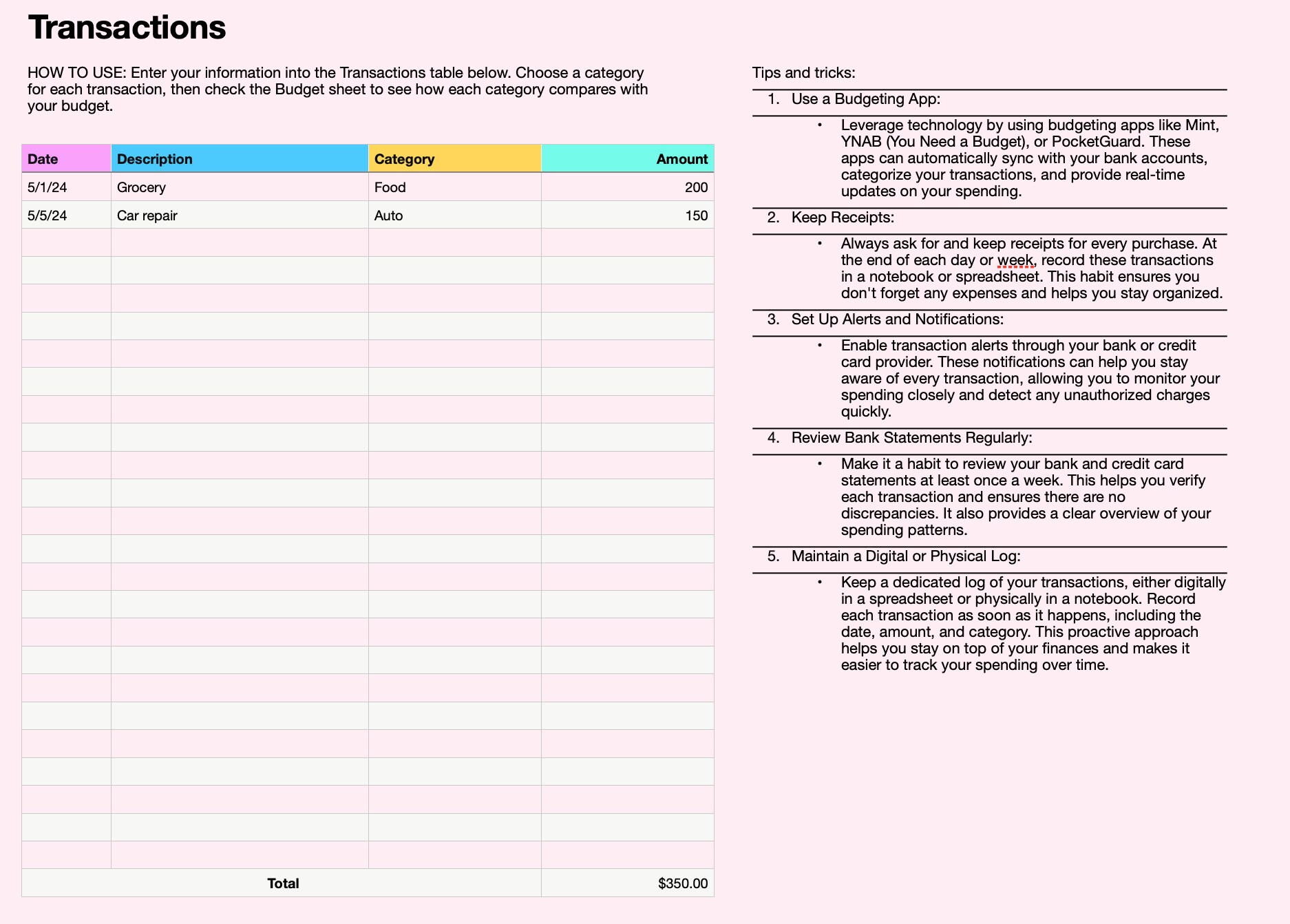 Editable Monthly Budget Planner Excel & Numbers Templates for Personal ...