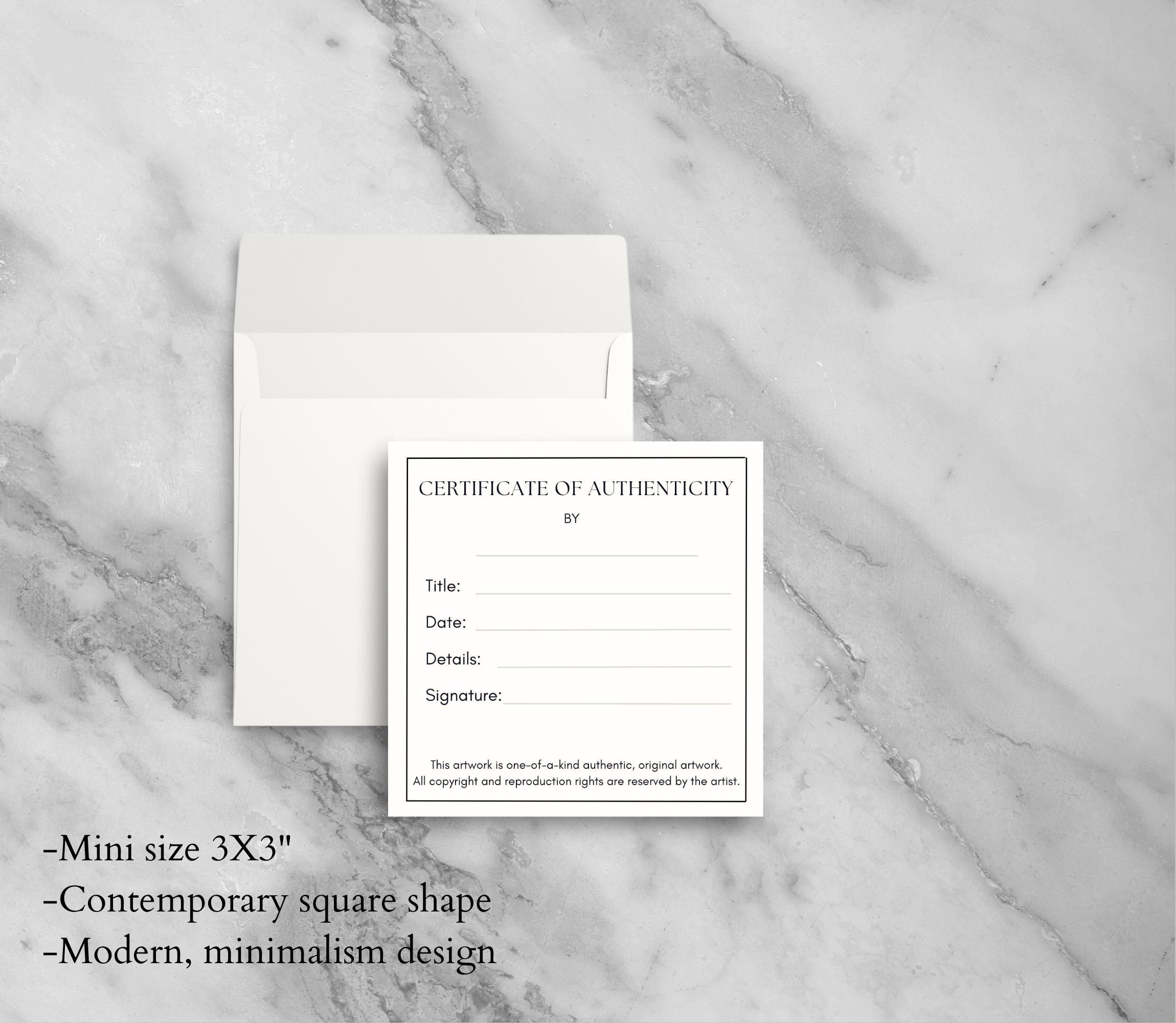 Printable Mini Certificate of Authenticity, Printable Certificate of Original Art, Digital ...