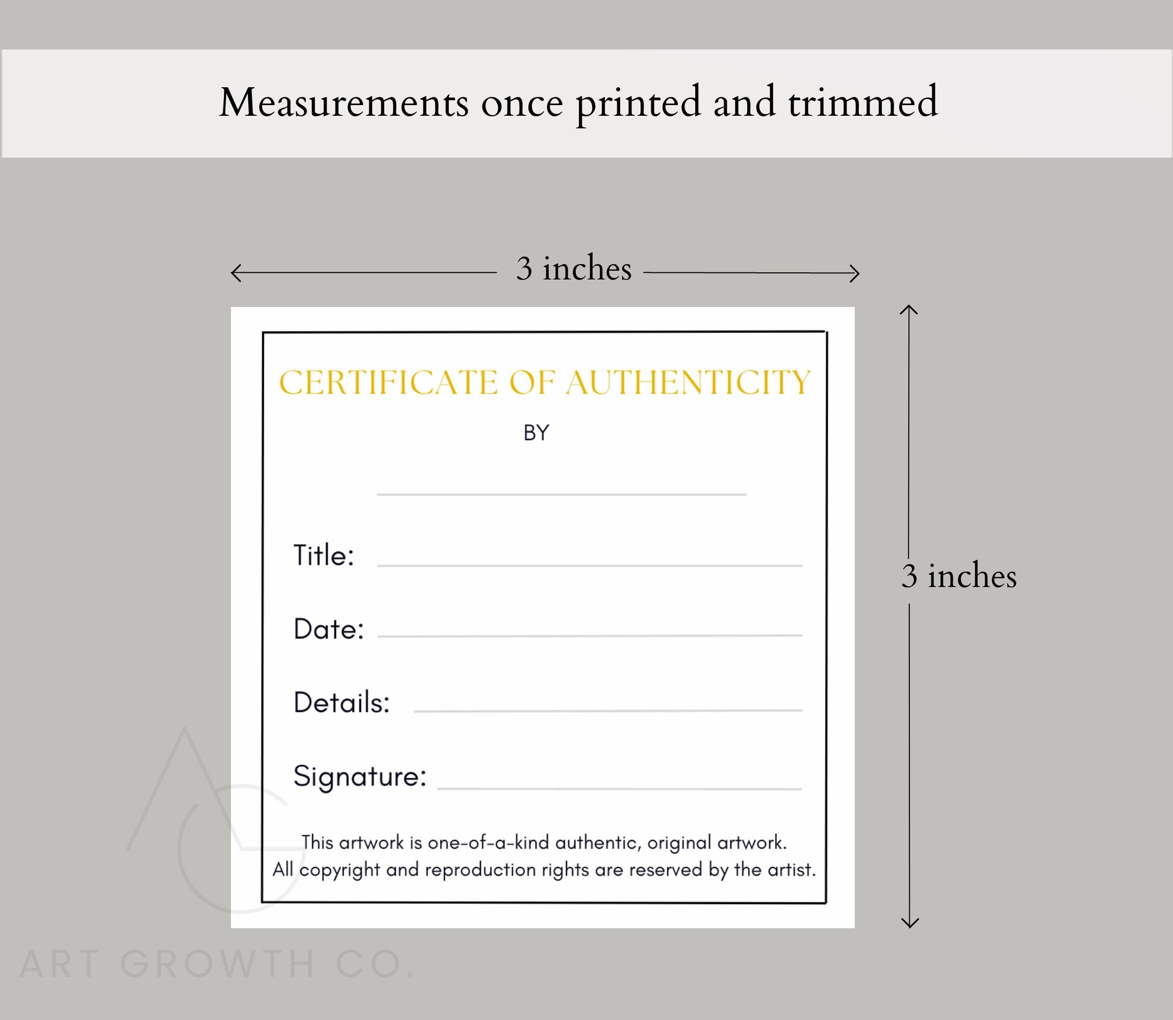 Printable Mini Certificate of Authenticity, Printable Certificate of ...