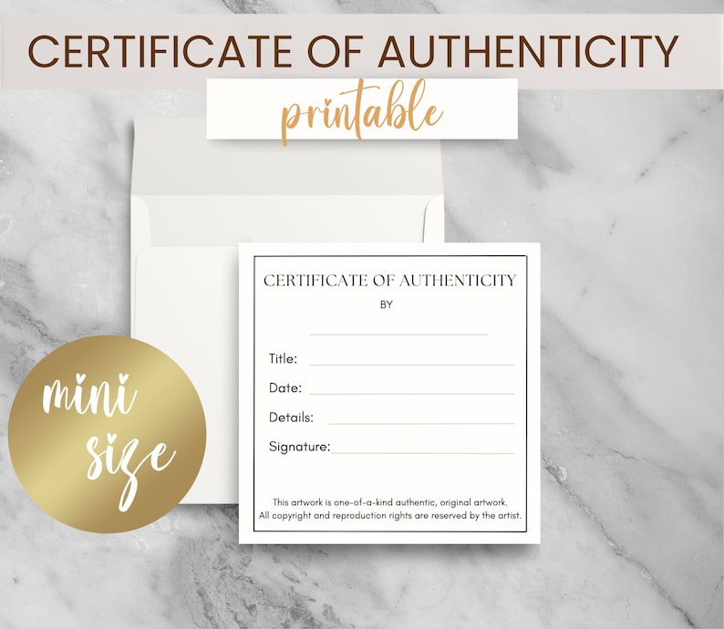 Printable Mini Certificate of Authenticity, Printable Certificate of ...