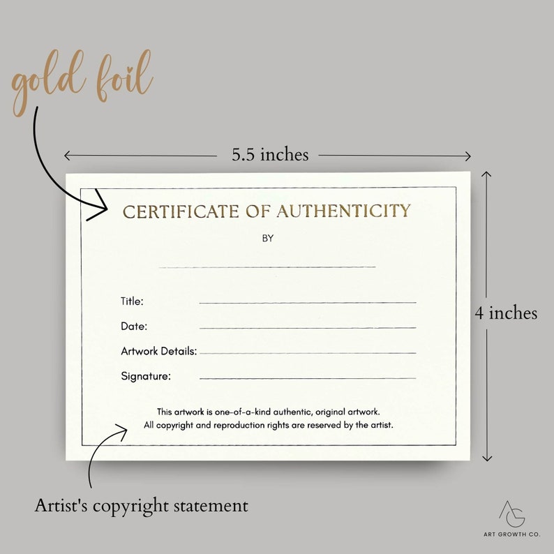 Certificate of Authenticity, Certificate of Original Art - Etsy