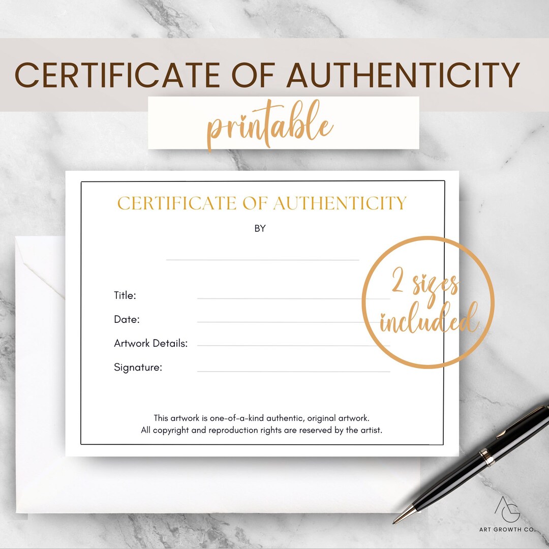 Printable Certificate of Authenticity, Printable Certificate of ...