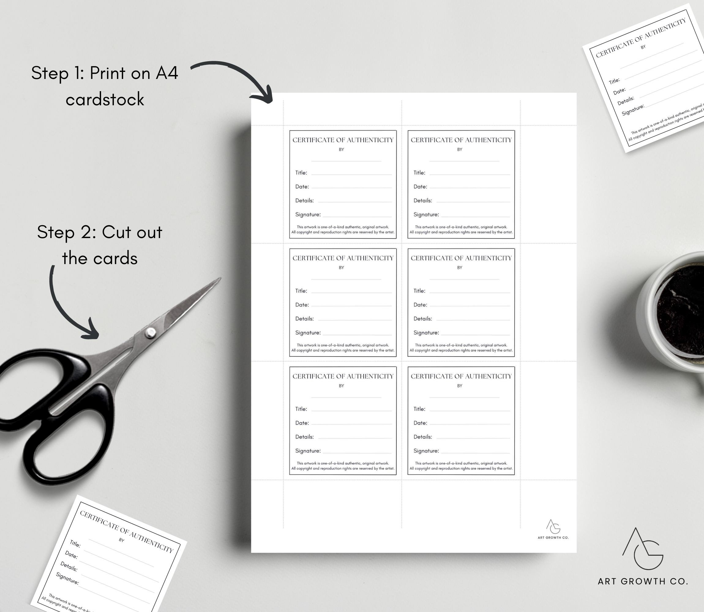 Printable Mini Certificate of Authenticity, Printable Certificate of Original Art, Digital ...