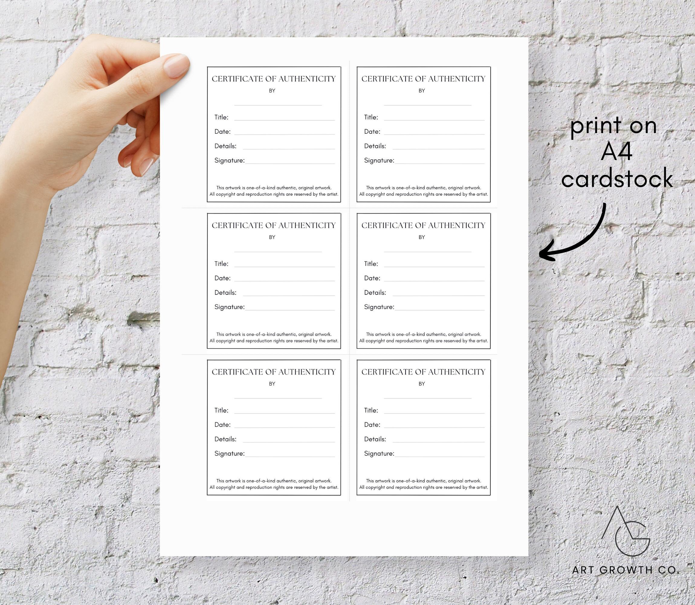 Printable Mini Certificate of Authenticity, Printable Certificate of ...