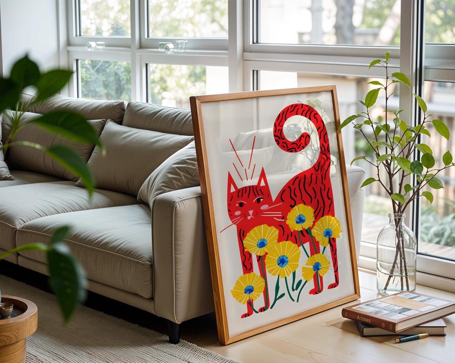 PRINTABLE POSTER | Cat Modern Art Wall Poster | Vibrant Flowers - Cat ...