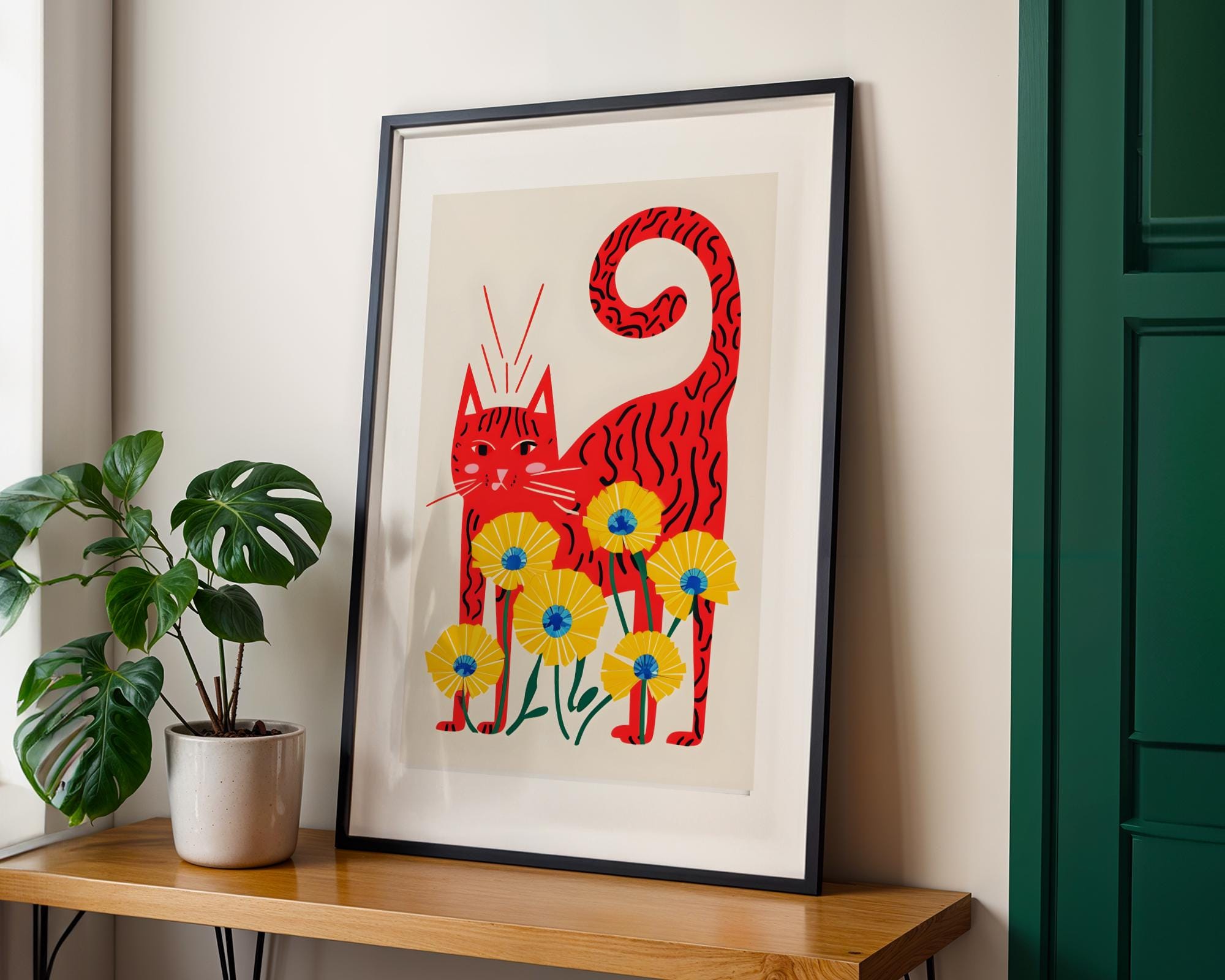 PRINTABLE POSTER | Cat Modern Art Wall Poster | Vibrant Flowers - Cat ...