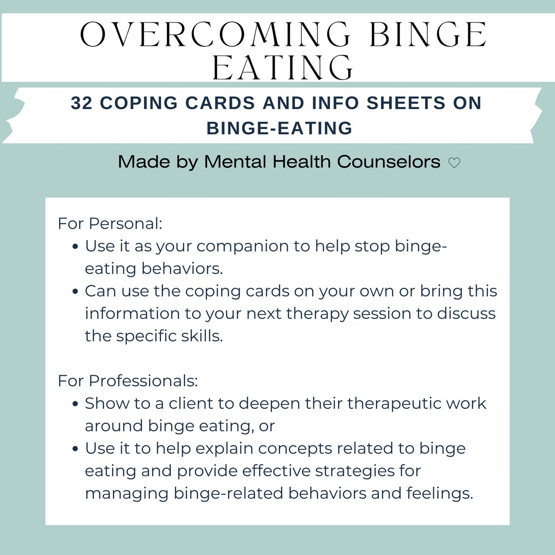 Overcoming Binge-eating | Flashcards/coping Cards | Worksheets | Visual ...
