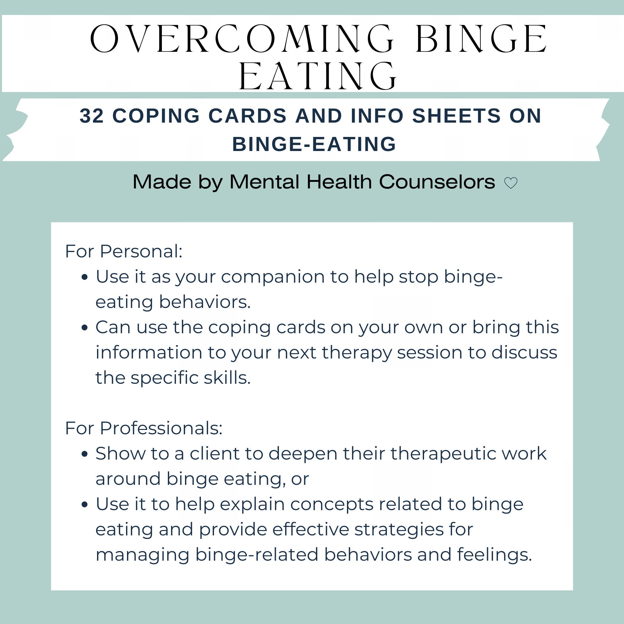 Overcoming Binge-eating | Flashcards/coping Cards | Worksheets | Visual ...