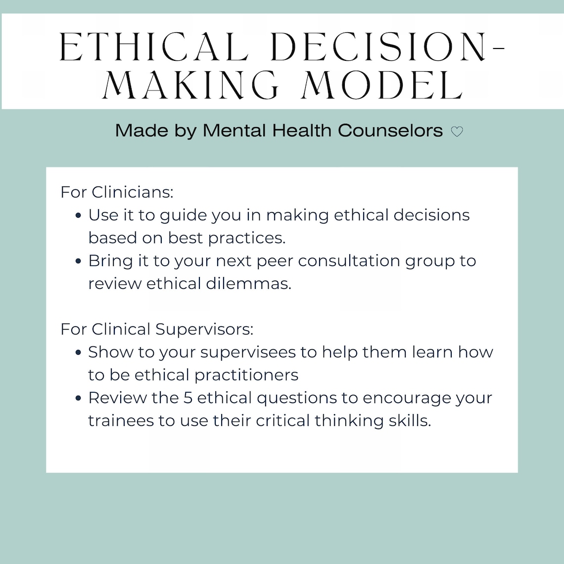 Ethical-decision Making Model for Mental Health Professionals | Based ...