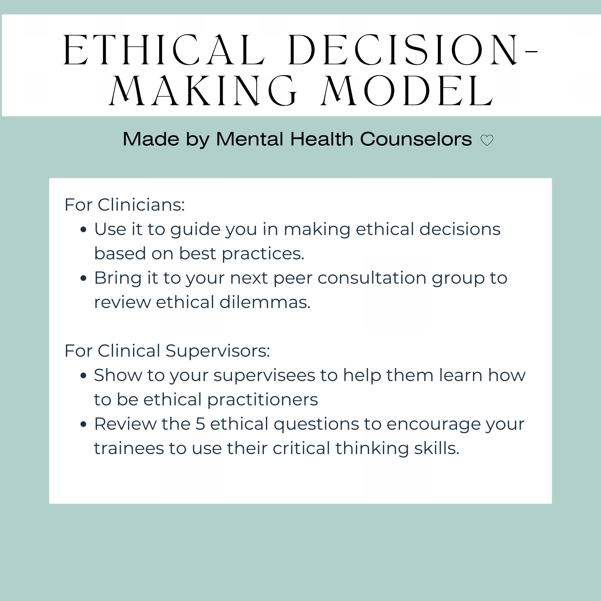 Ethical-decision Making Model for Mental Health Professionals | Based ... Ethical-decision Making Model for Mental Health Professionals | Based ...