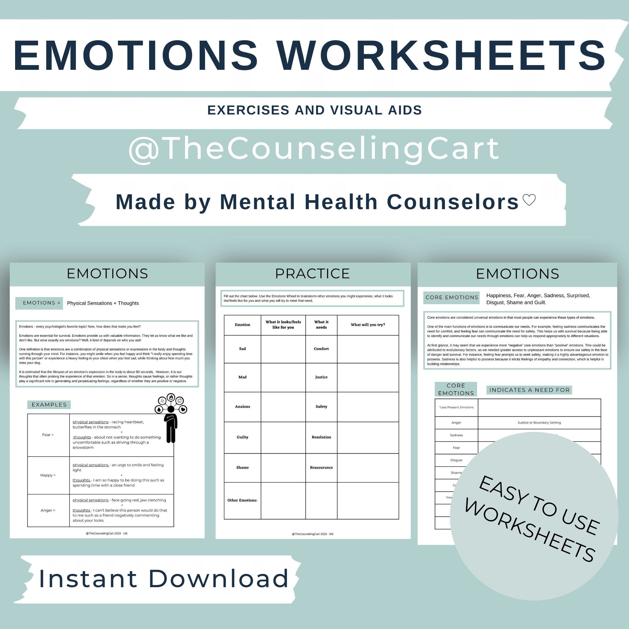 Emotions Worksheets Self-help Exercises and Visual Aids Emotions Wheel ...