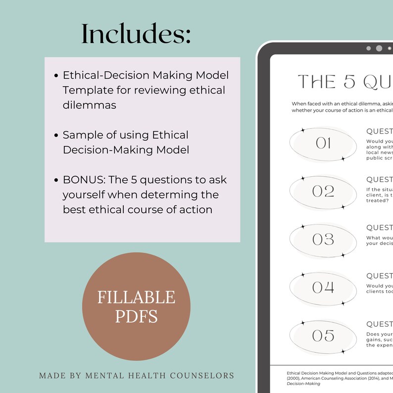 Ethical Decision-making Model Template for Mental Health (fillable PDF) - Etsy