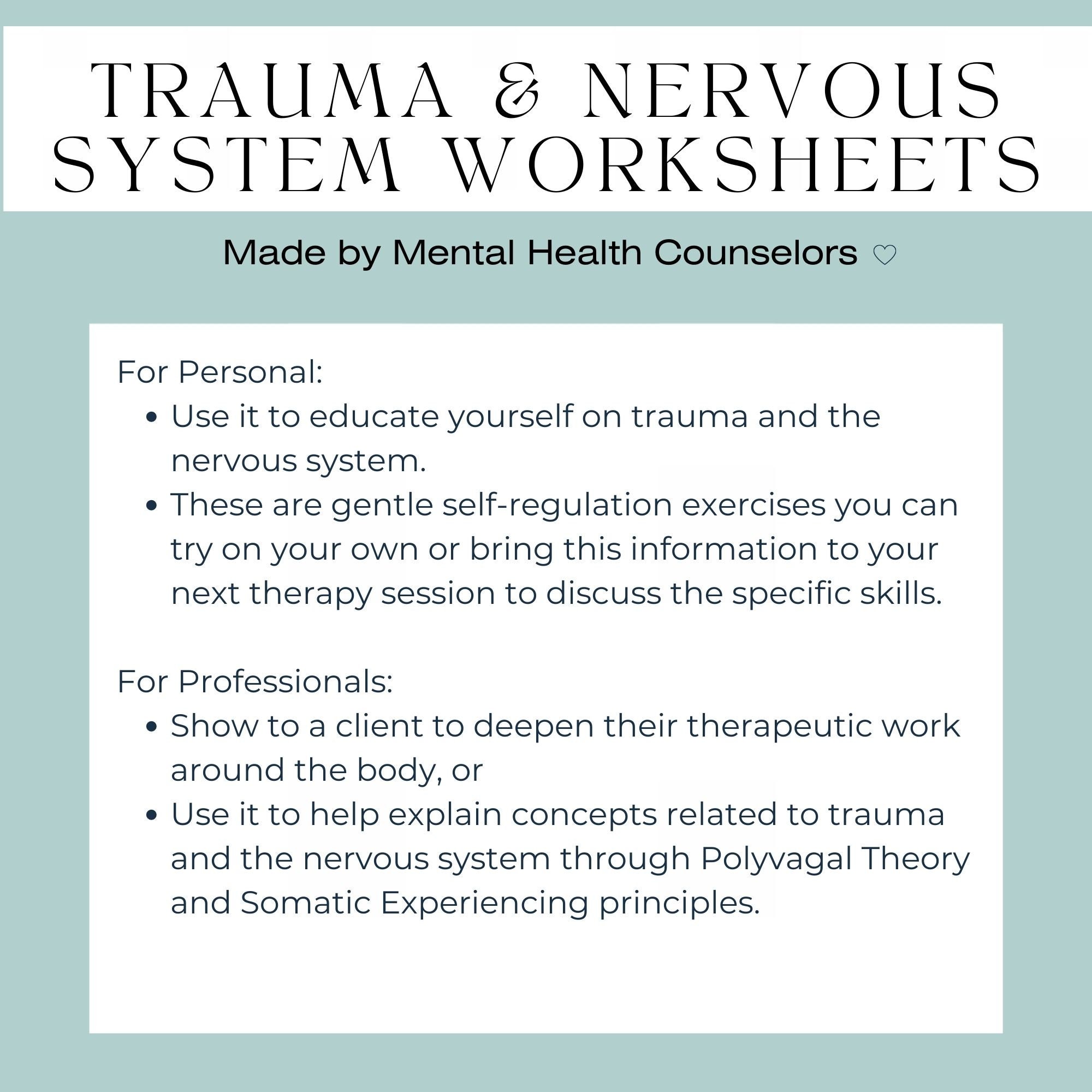 Trauma & Nervous System Worksheets | Visual Aids and Info Through ...