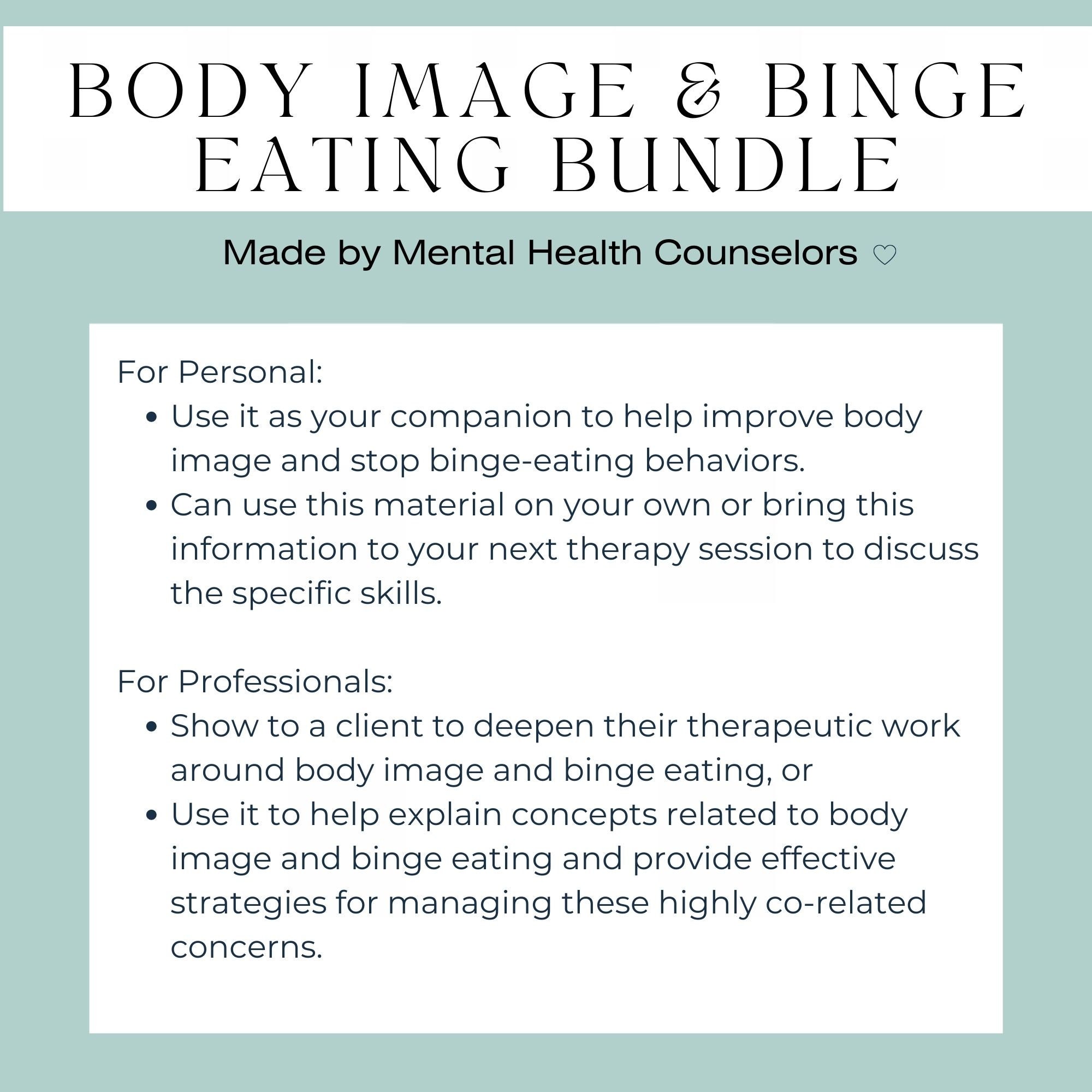 Body Image & Binge Eating Workbook Bundle: CBT, Somatic Therapy ...