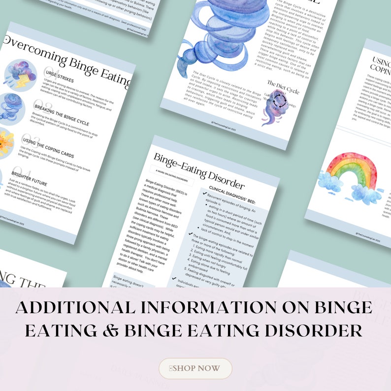 Overcoming Binge-eating | Flashcards/coping Cards | Worksheets | Visual ...