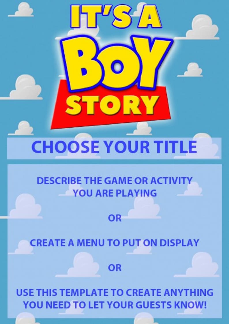 It's a BOY Story Baby Shower Editable Template 5"x7" and 8"x11" Use It ...