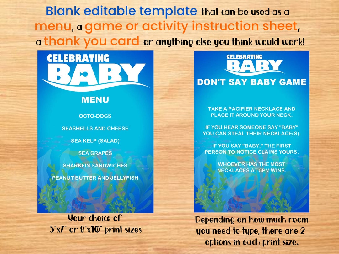 Celebrating Baby, Finding Nemo Theme, Editable Printable 5x7 & 8x10 ...