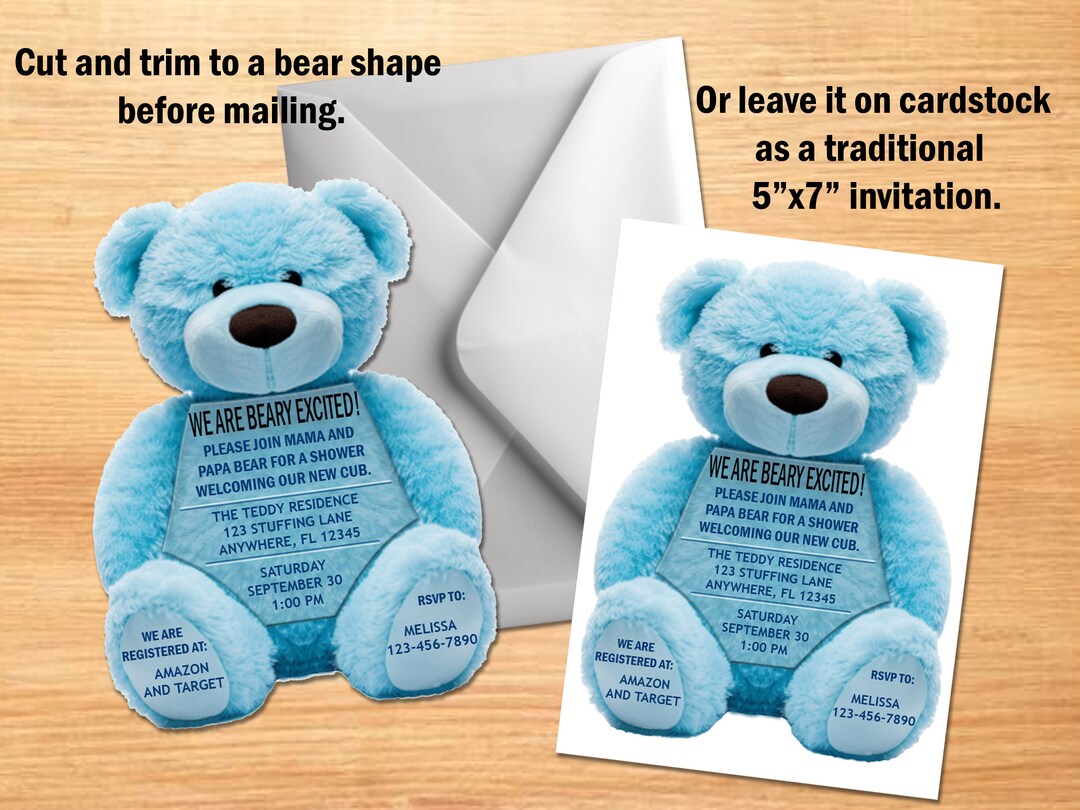 We Are Beary Excited! Baby Boy Blue Teddy Bear Baby Shower Editable 5 ...