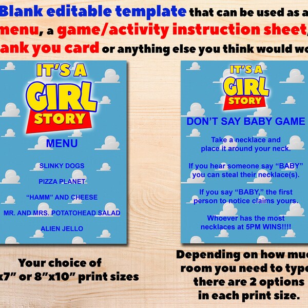 Toy Story Menu Template - Etsy