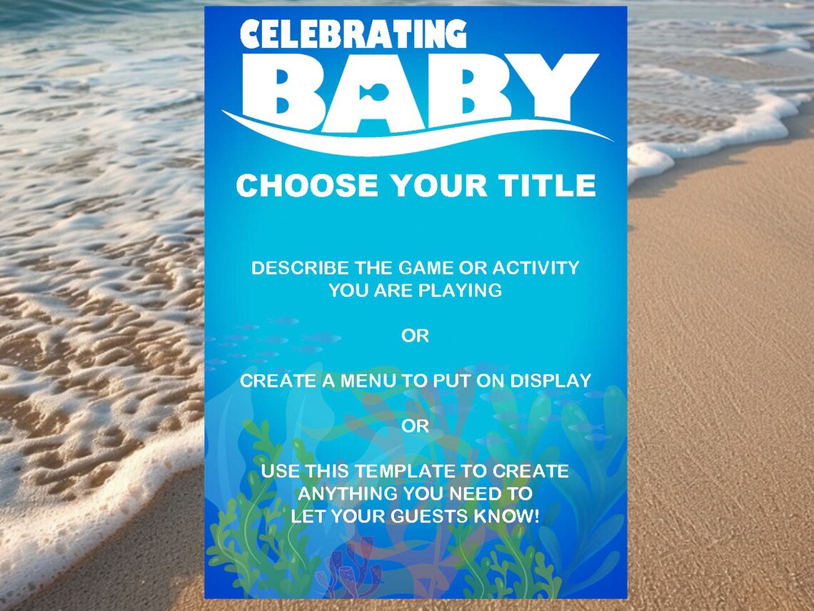 Celebrating Baby, Finding Nemo Theme, Editable Printable 5"x7" & 8"x10 ...