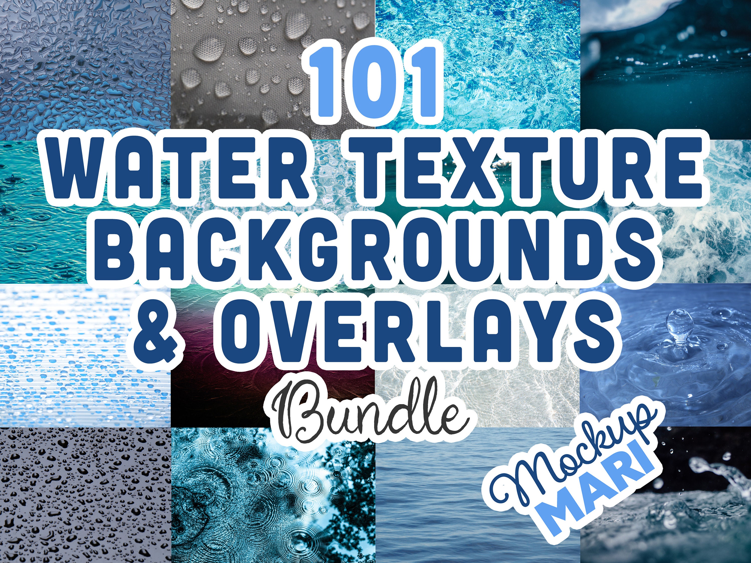 100 Water Backgrounds Bundle PNG Water Texture Overlays Raindrop Waves ...