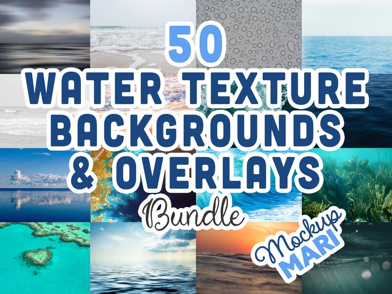 50 Water Textures Bundle PNG Water Background Overlays Raindrop Waves ...