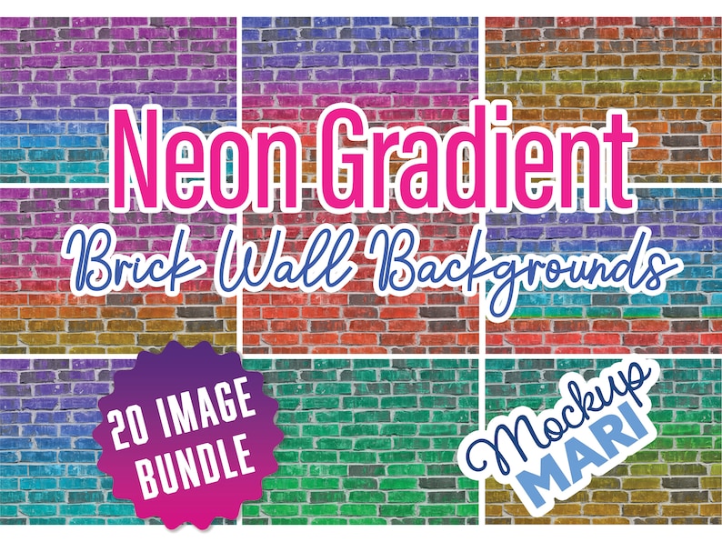Neon Brick Wall Backgrounds Rainbow Gradient Brick Backdrop Digital ...